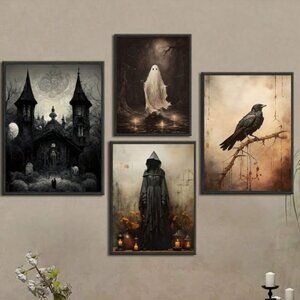 YWFN | Art | Gothic Haunted Canvas Prints 4 Pack House Ghost Raven ...